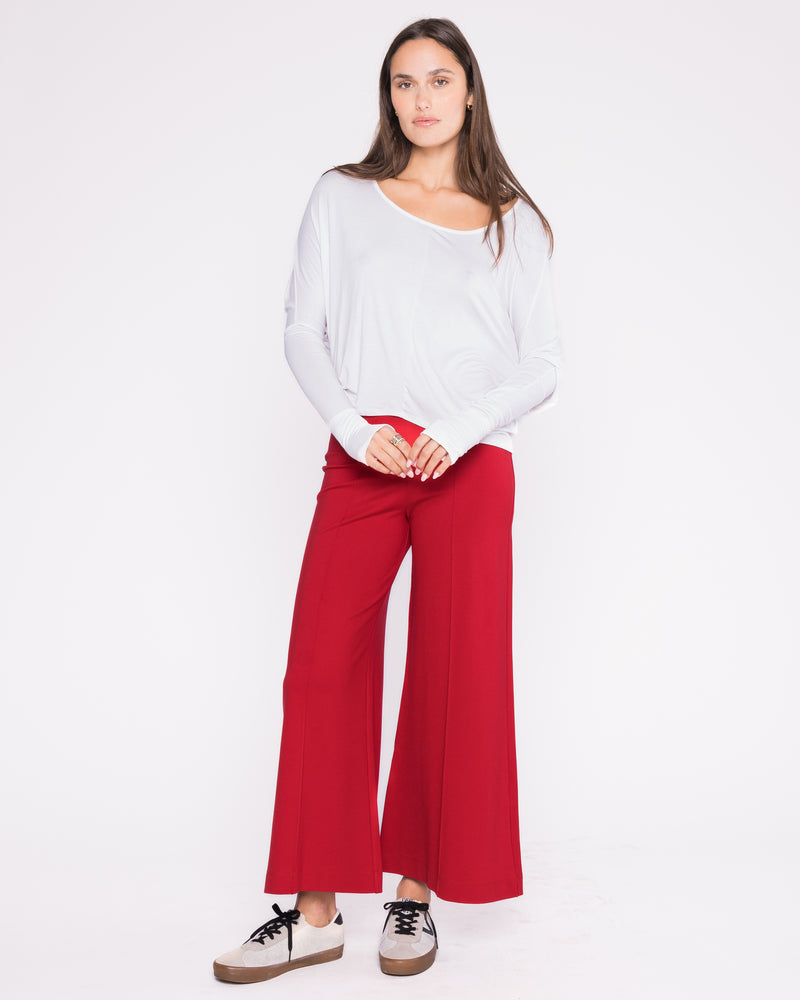 Red Ponte Knit Wide Leg Pant: Cropped | Ripley Rader