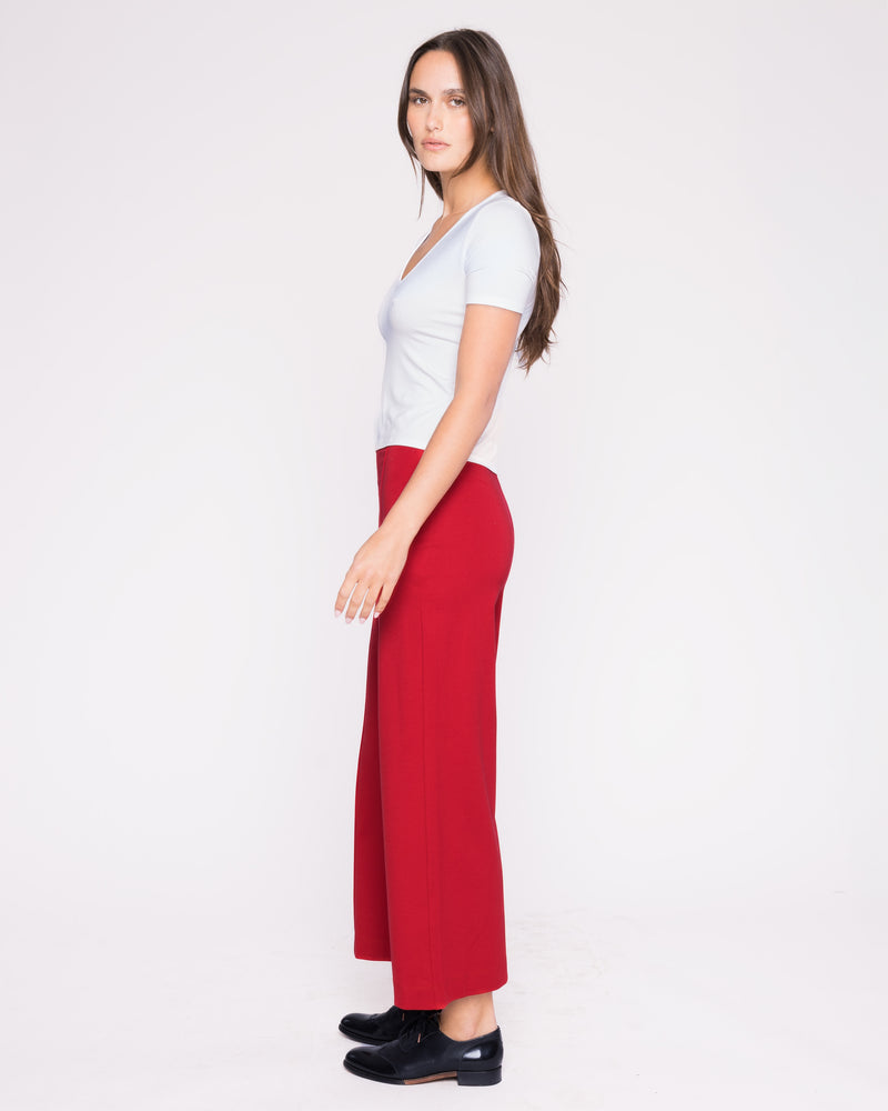 Red Ponte Knit Straight Leg Pant: Cropped | Ripley Rader