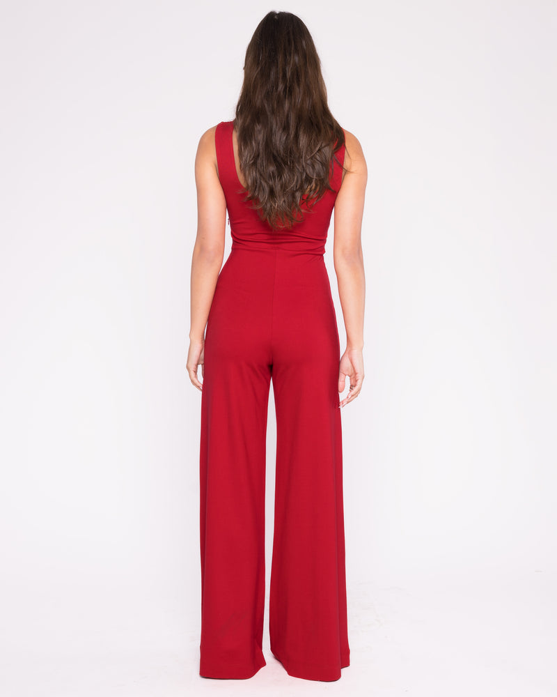 Red Ponte Knit Tank Wide Leg Jumpsuit | Ripley Rader