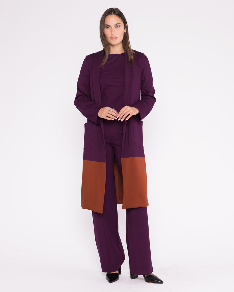Plum/Rust Ponte Knit Color Block Smoking Jacket | Ripley Rader