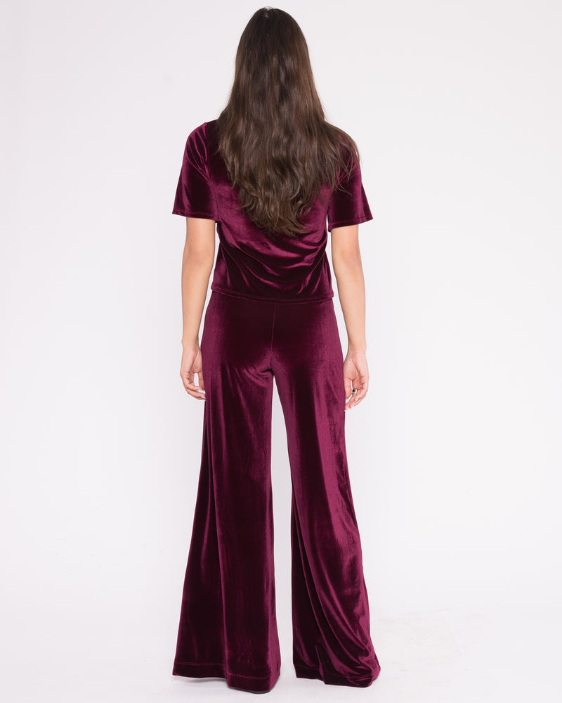 Merlot Stretch Velvet Extended Short Sleeve Top | Ripley Rader