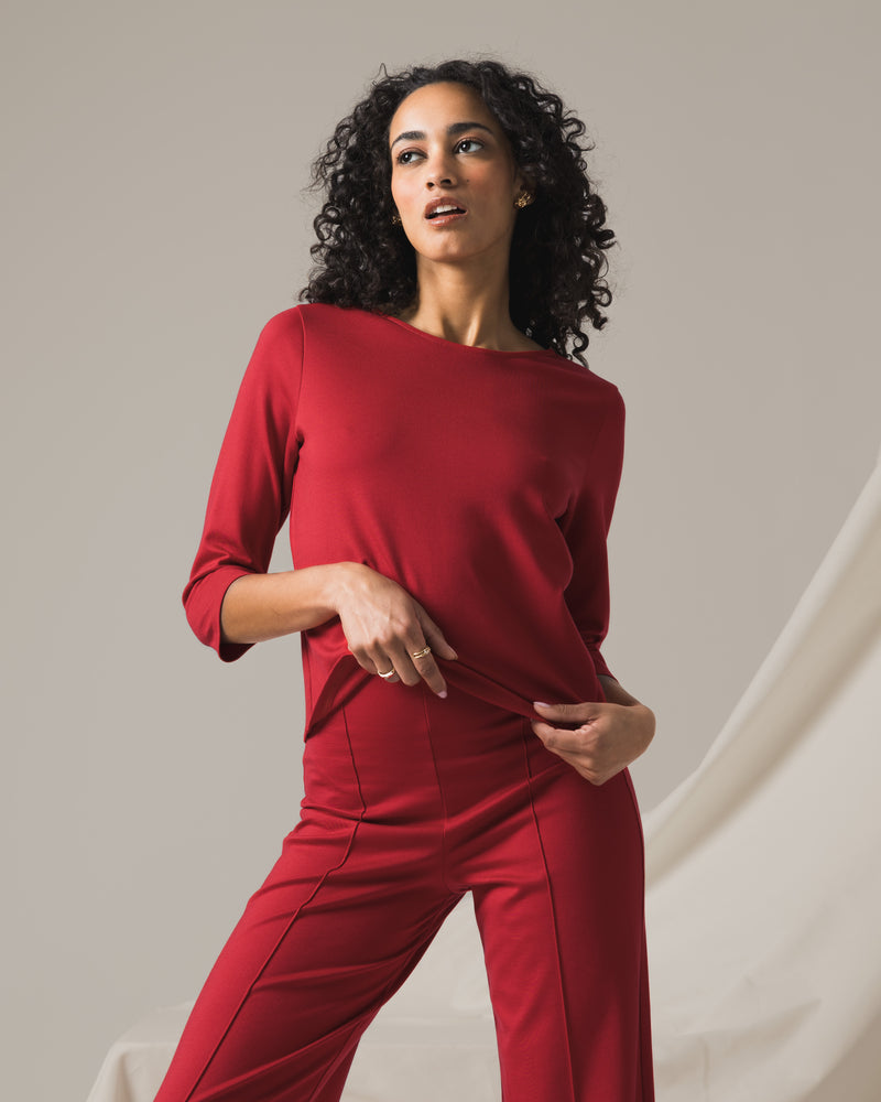 Red Ponte Knit 3/4 Sleeve Top | Ripley Rader