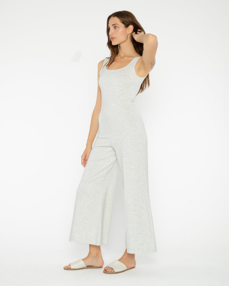 Heather Grey Ponte Knit Tank Wide Leg Jumpsuit: Cropped | Ripley Rader