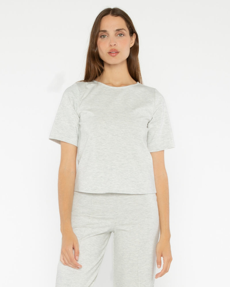 Heather Grey Ponte Knit Short Sleeve Top Extended | Ripley Rader
