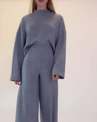 Heather Grey Sweater Knit Wide Leg Pant: Cropped | Ripley Rader
