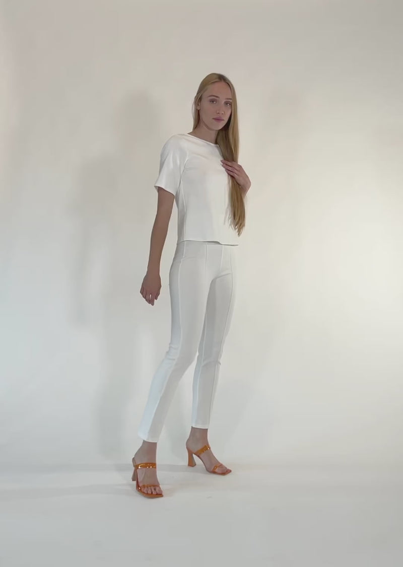 Off-White Ponte Knit Short Sleeve Top Extended | Ripley Rader