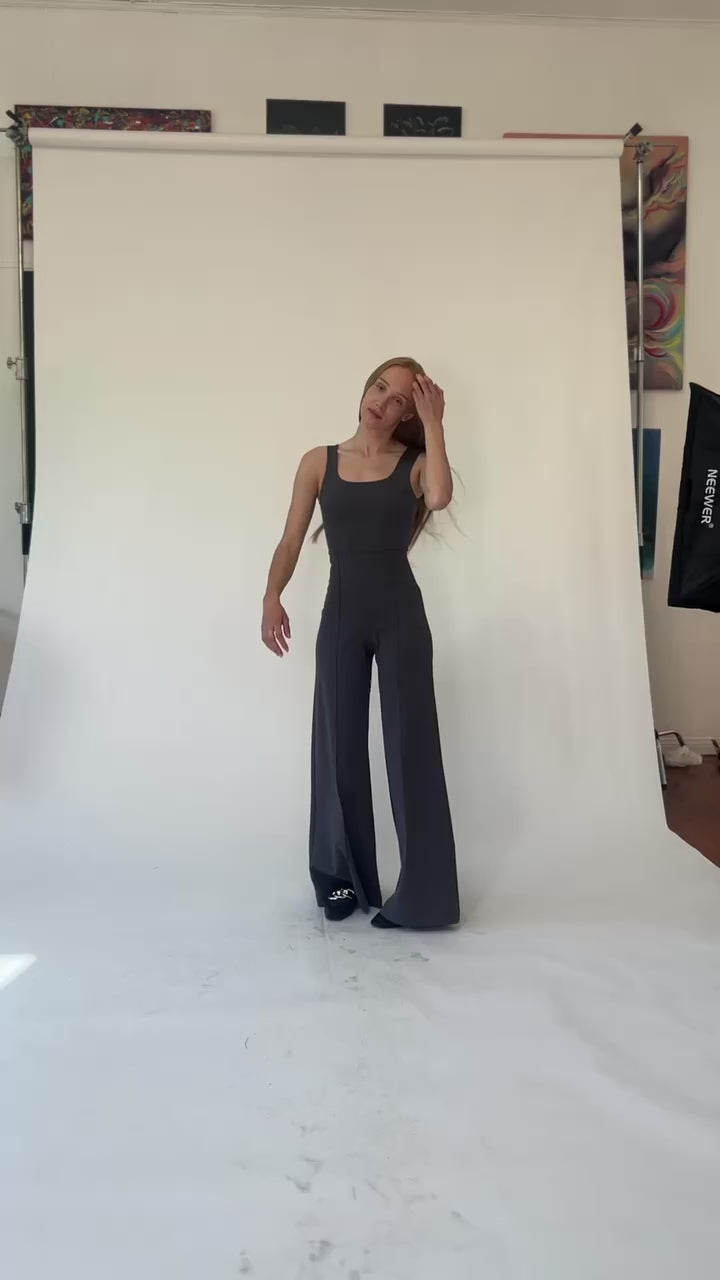 Slate Ponte Knit Tank Wide Leg Jumpsuit | Ripley Rader
