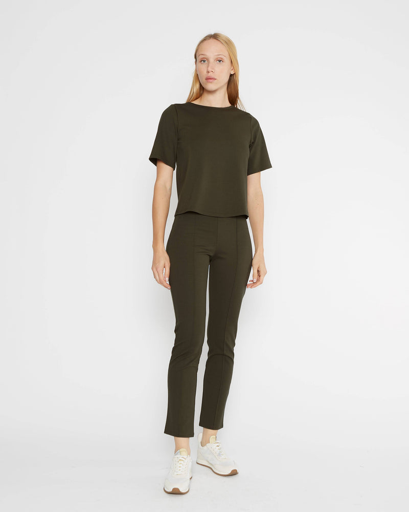 Olive Ponte Knit Short Sleeve Top Extended | Ripley Rader